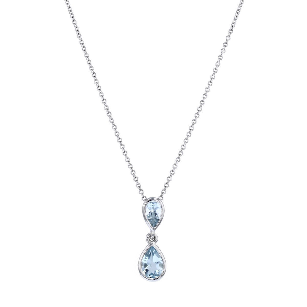 Bijou Collection 18 0.50ct Aquamarine Double Pear Drop Necklace 9K White Gold