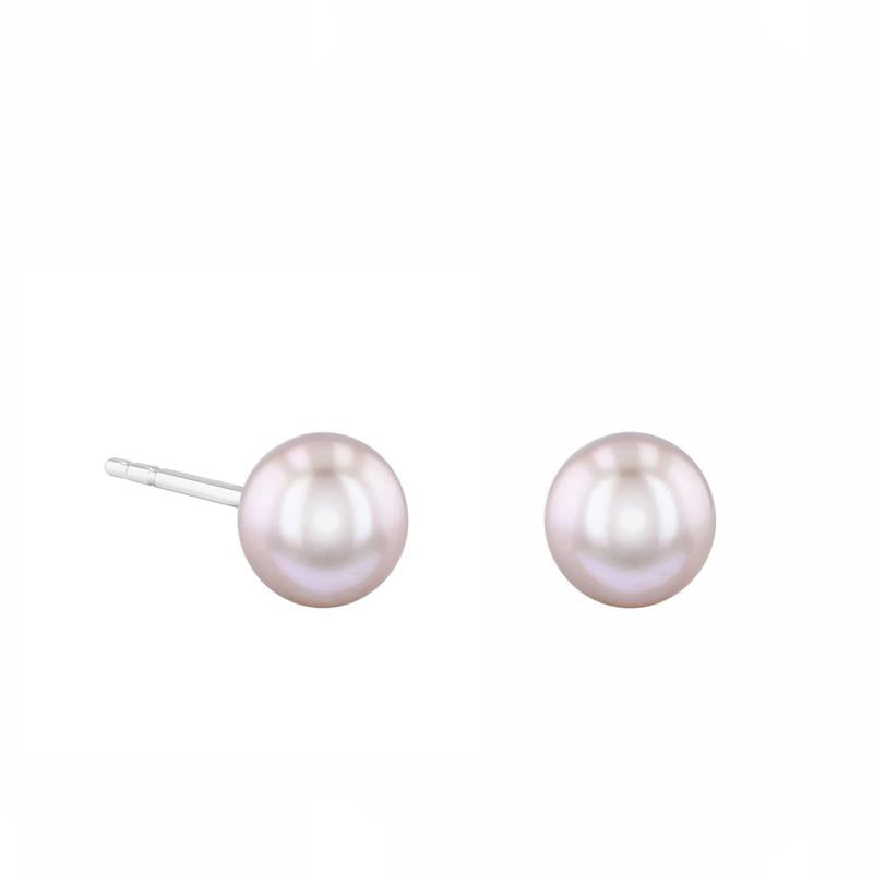 Pearlessence Pink Round Cultured River Pearl Stud Earrings | 9K White ...