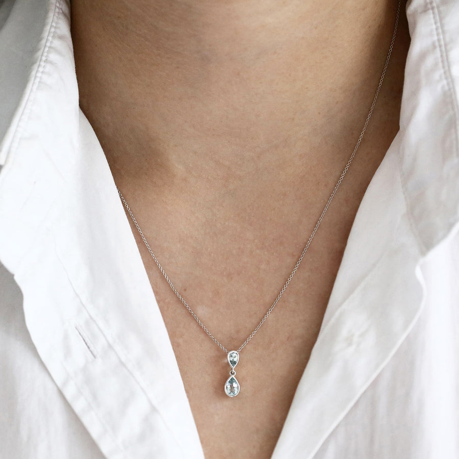 Birthstone Collection 18" 0.50ct Aquamarine Double Pear Drop Necklace ...