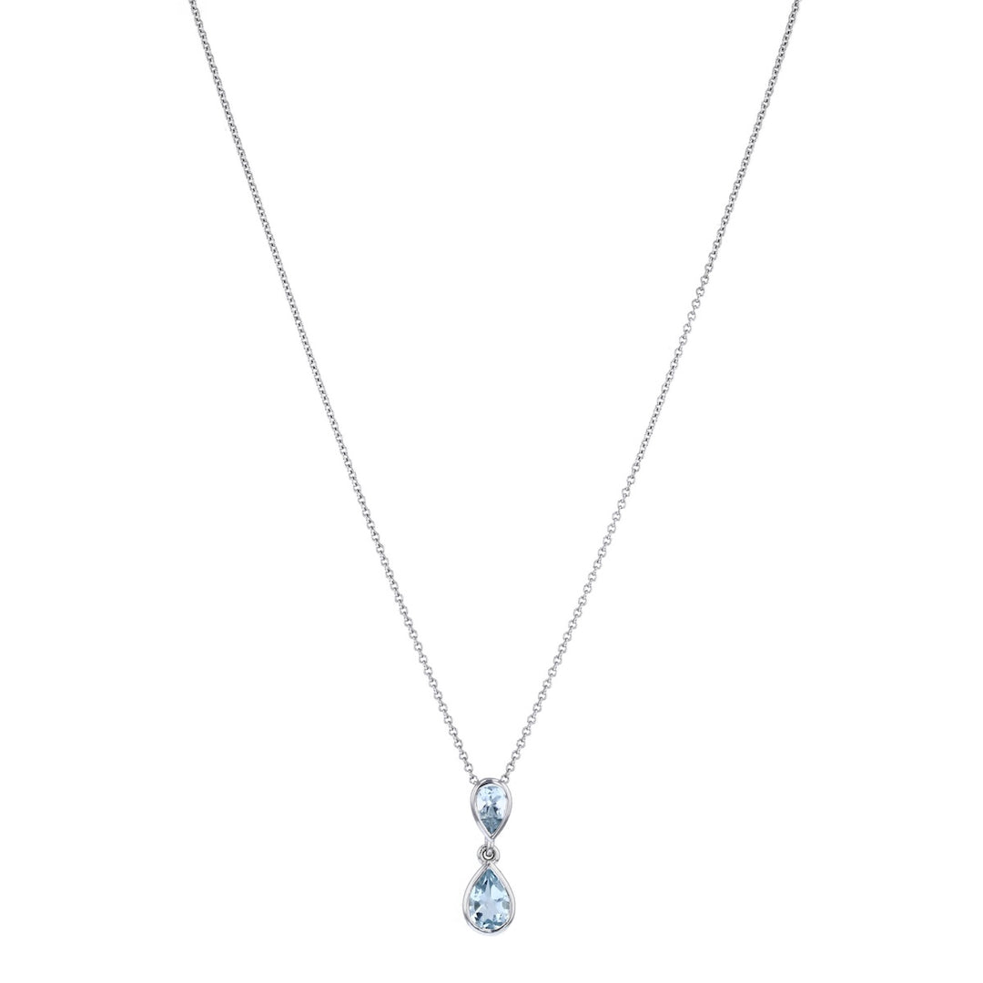 Birthstone Collection 18" 0.50ct Aquamarine Double Pear Drop Necklace ...