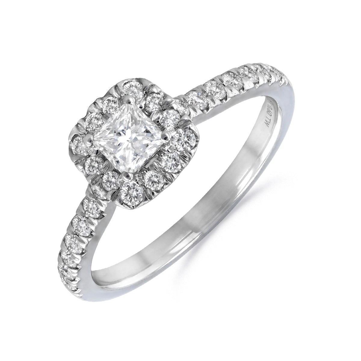 0.60ct Princess Cut Diamond Halo Engagement Ring | Pre-Loved | 18K Whi ...