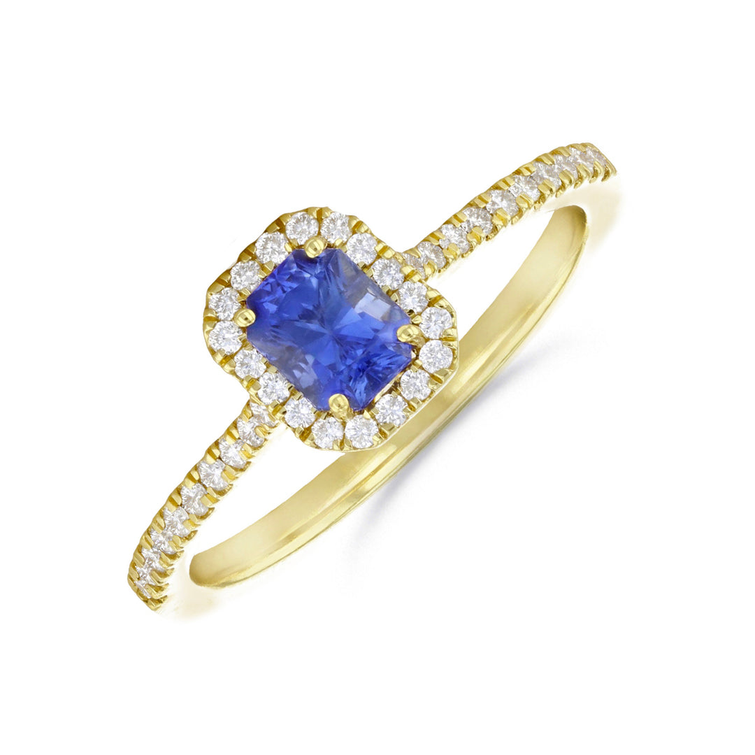 Bijou Collection Emerald Cut Blue Sapphire & Diamond Halo Ring | 18K Y ...
