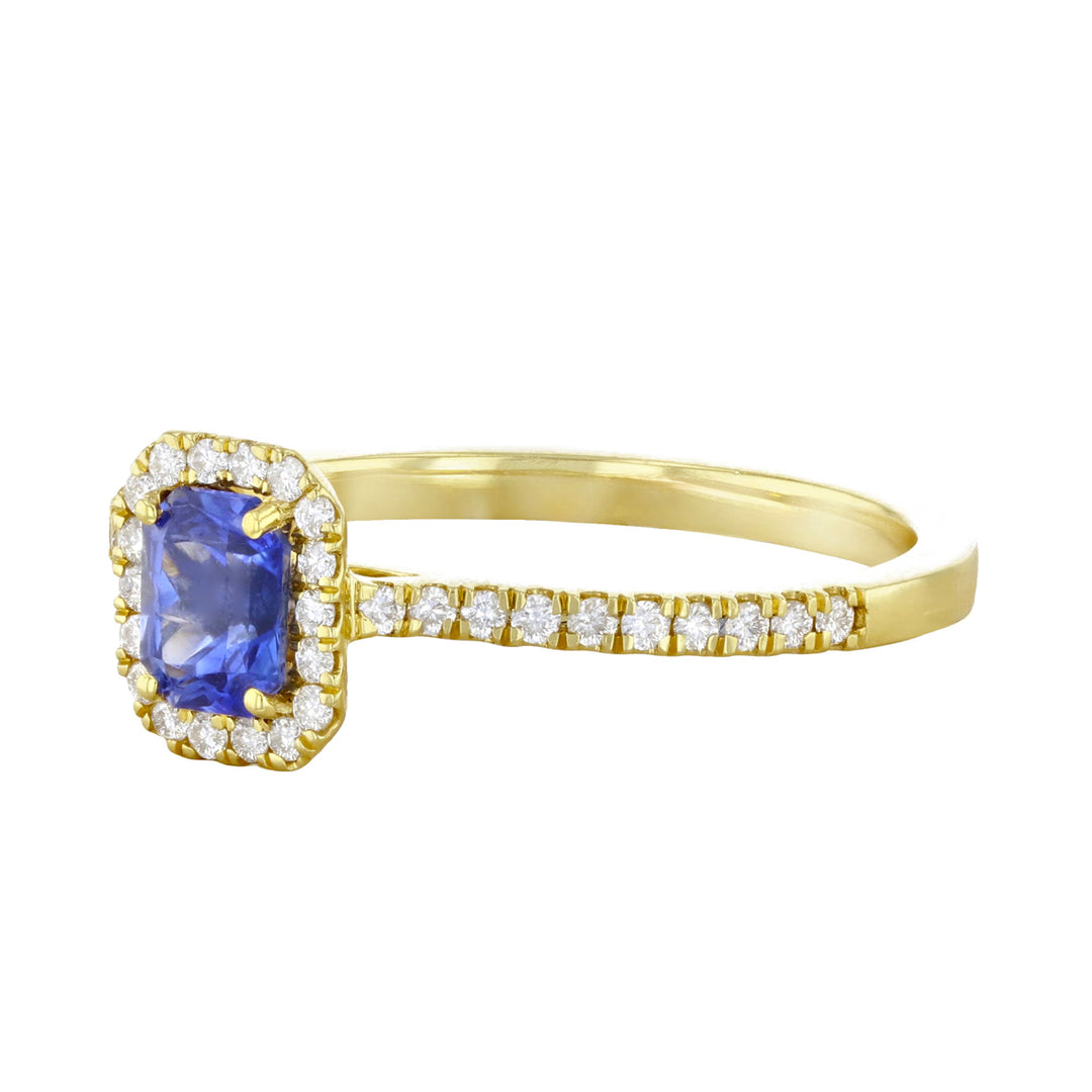Bijou Collection Emerald Cut Blue Sapphire & Diamond Halo Ring | 18K Y ...