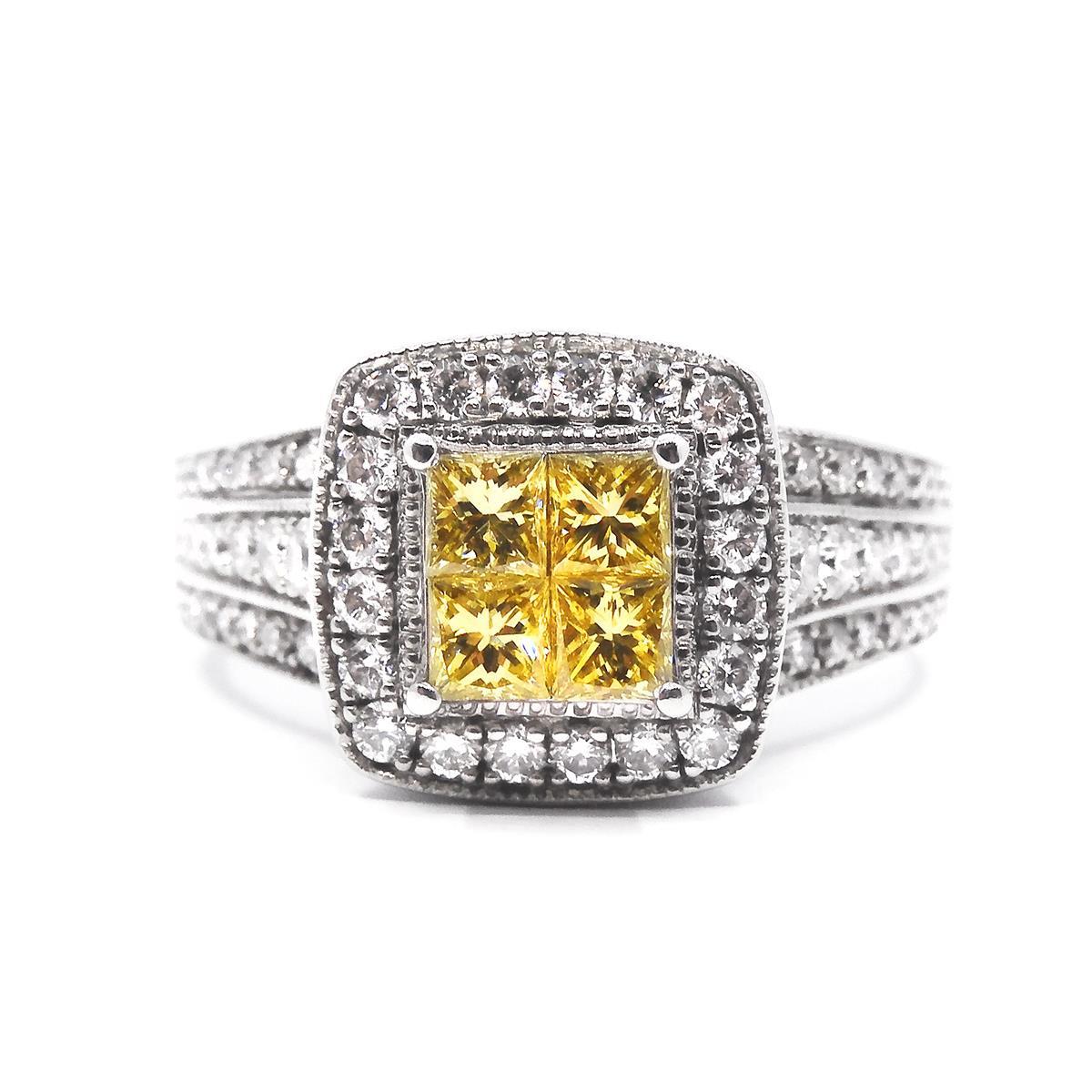 0.52 Princess Cut Yellow Diamond Cluster Ring | Pre-Loved | 14K White ...