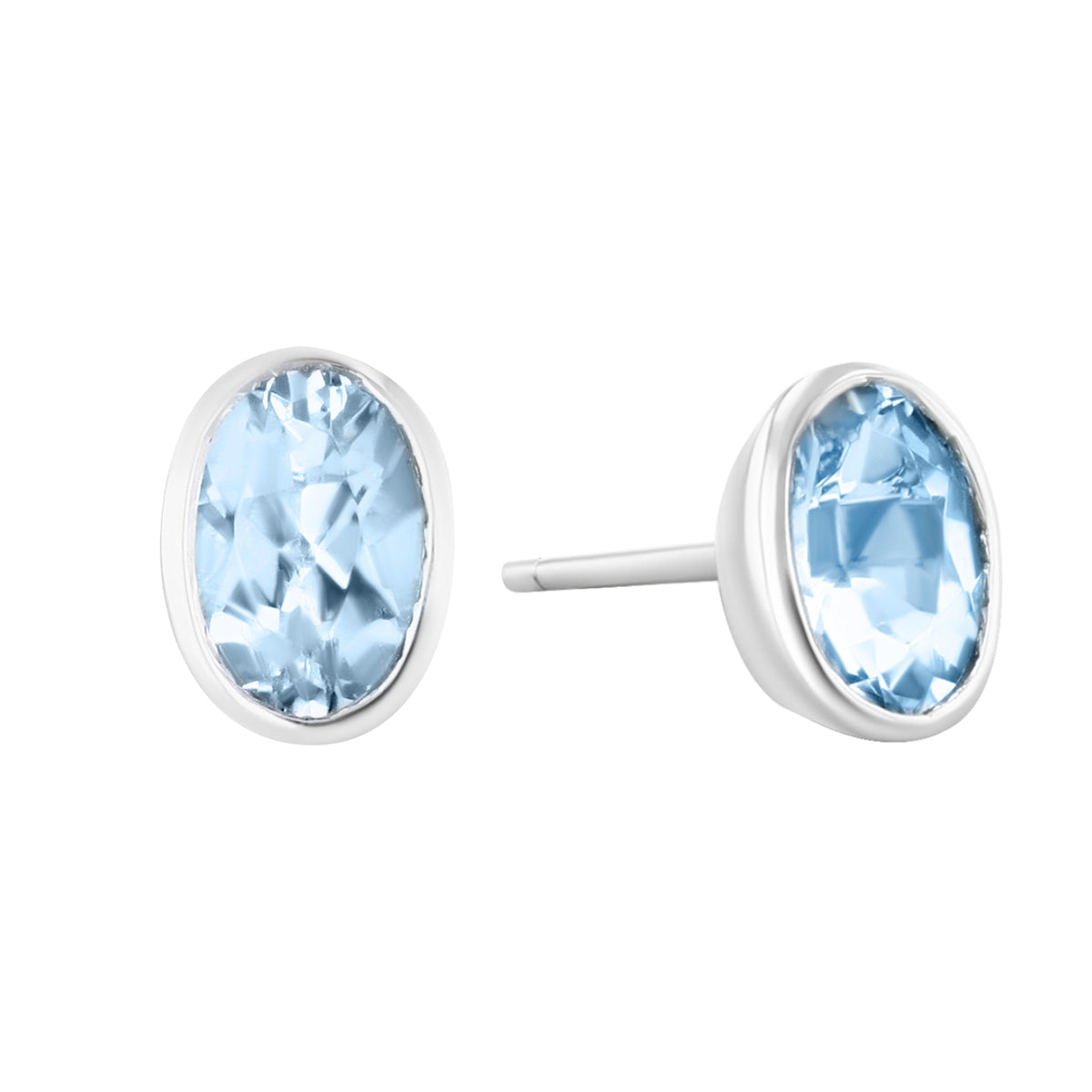 Rose Mer Collection 0.74ct Oval Aquamarine Rubover Bezel Set Stud Earr ...