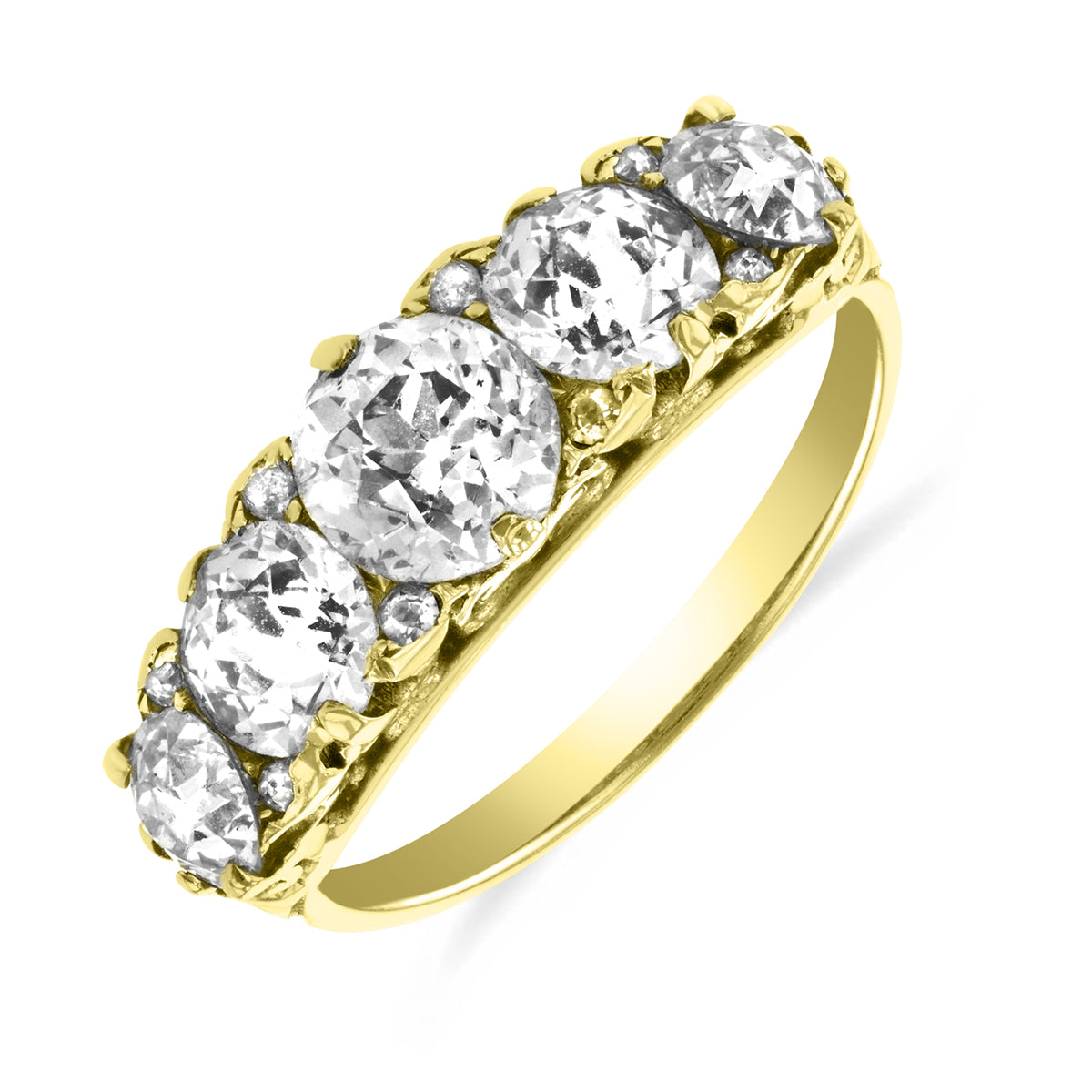 3.56ct Vintage 5 Stone Graduated Old Cut Diamond Ring | Pre-Loved | 18 ...